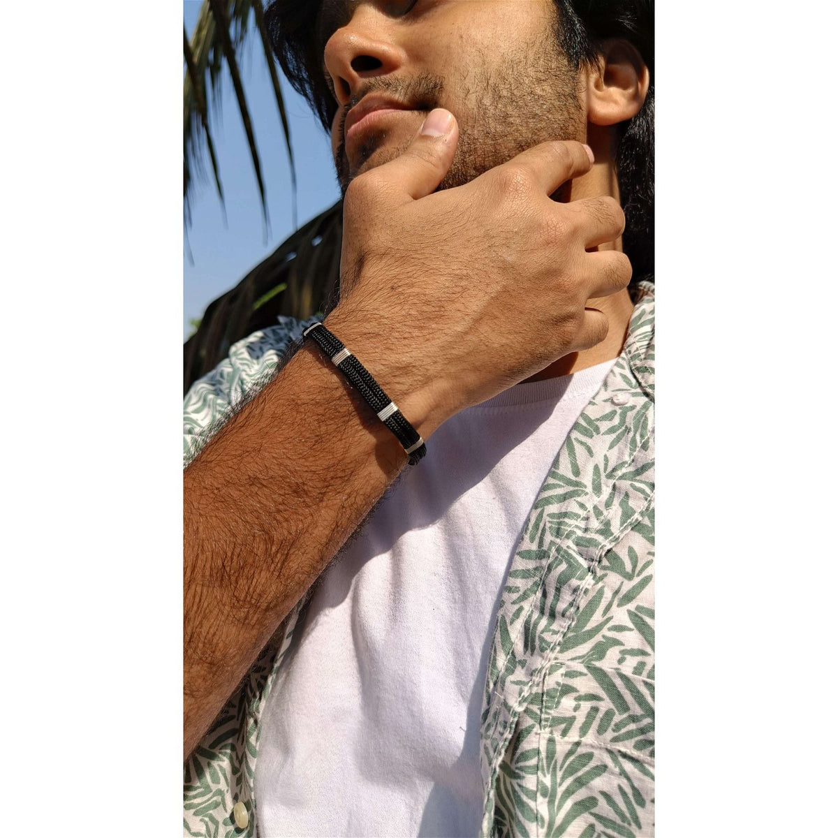 Black Thread Silver Mens Bracelet | Sterling Silver Mens Bracelet ...