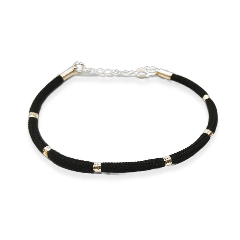 Luna Round Black Thread Silver Bracelet | Sterling Silver Mens Bracelet ...